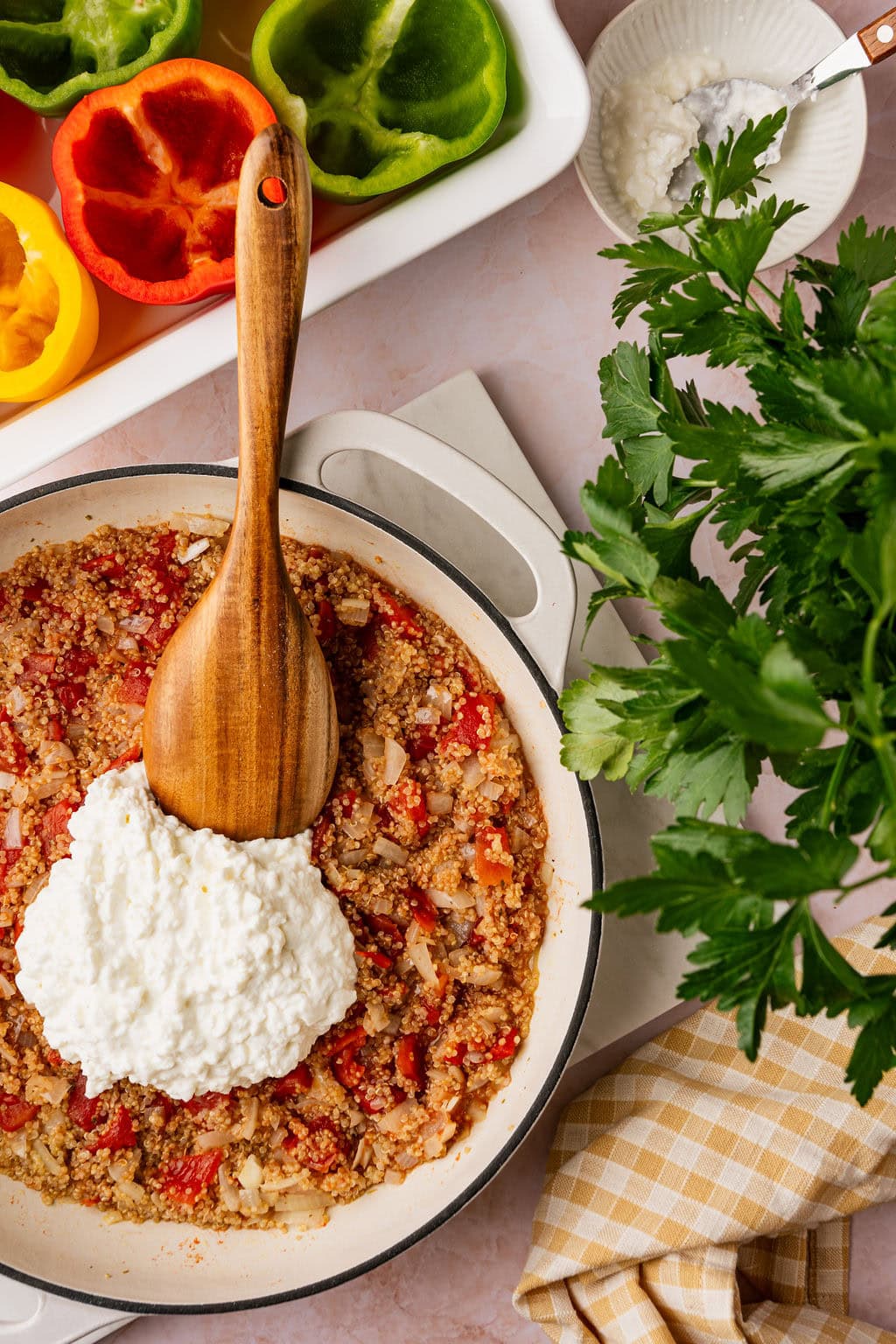 ground turkey stuffed peppers with cottage cheese - Lovely Delites