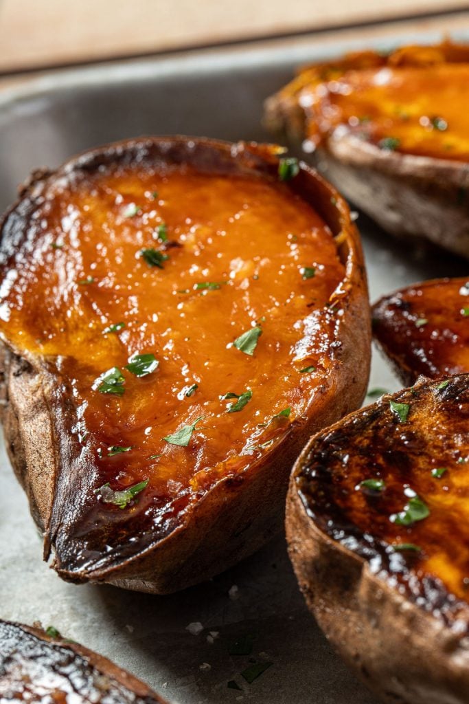Oven Roasted Sweet Potato Halves with Crispy Caramelized Edges - Lovely ...
