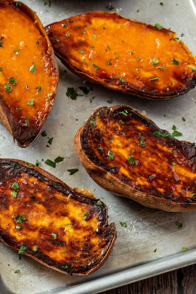 Oven Roasted Sweet Potato Halves with Crispy Caramelized Edges - Lovely ...